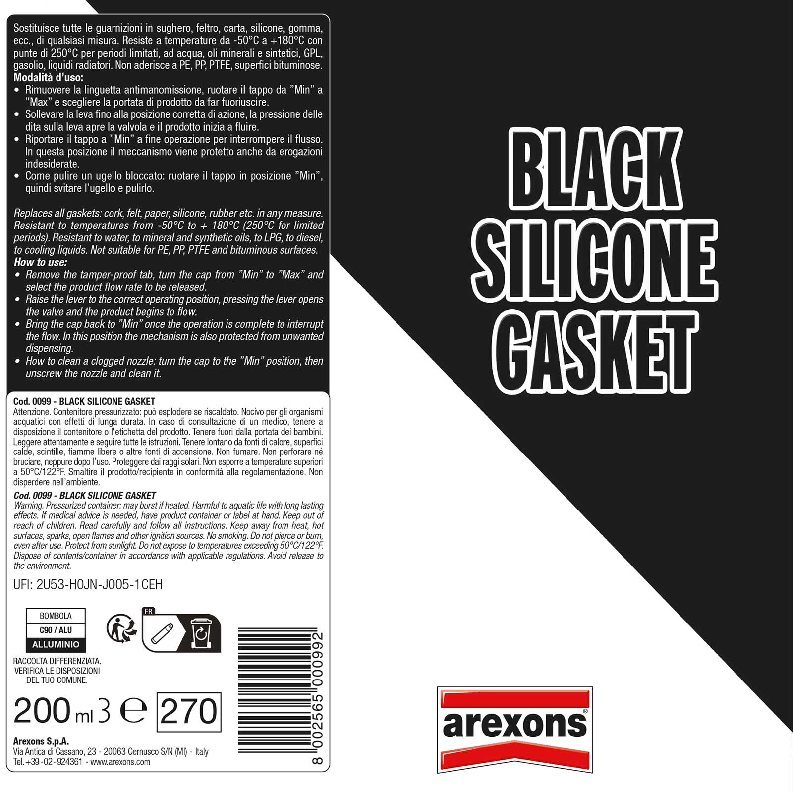 Arexons - BLACK SILICONE GASKET ML 200, Arexons
