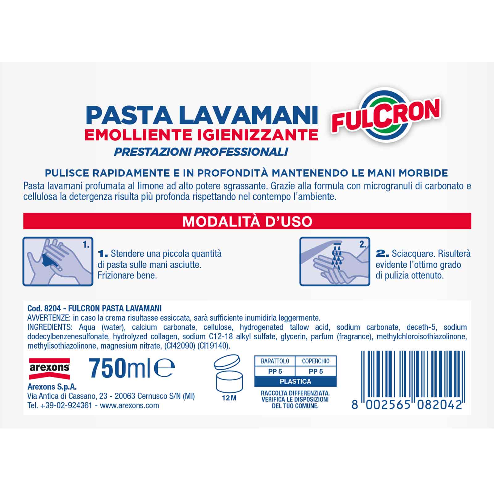 Pasta Lavamani Igienizzante ml 750 | Fulcron | Shop Arexons